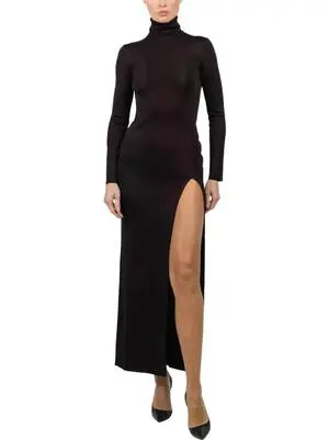 LA GALPA Turtleneck Side-slit Dress - Brown
