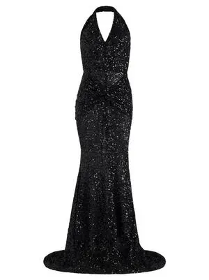 Patou Sequinned Halterneck Maxi Dress - Black