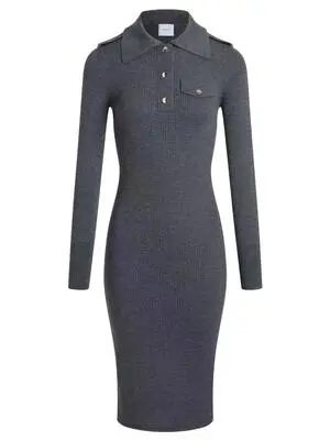 PATOU Ribbed Polo Midi Dress - Grey
