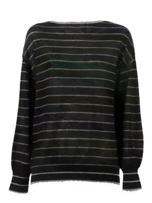 KANGRA Striped Frayed-Edge Sweater