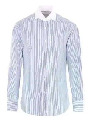 Brunello Cucinelli Striped Cotton Poplin Shirt - Blue