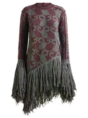 Etro Knitted-jacquard Fringe Mini Dress - Grey