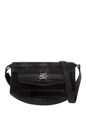 Karl Lagerfeld Karl Studio Crocodile-embossed Crossbody Bag - Black