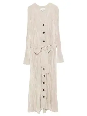 Eric Bompard Ribbed Buttoned Maxi Dress - Neutrals