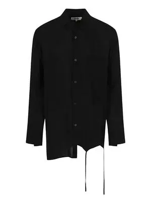 SULVAM Asymmetrical Drawstring Shirt - Black
