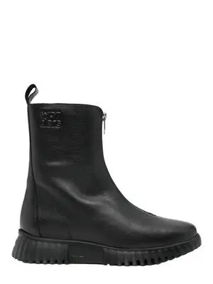 WONDERS Zip-front Textured Leather Boots - Black