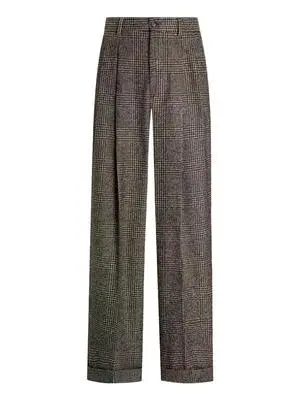 Dolce & Gabbana Pleated Check Wide-leg Trousers - Grey