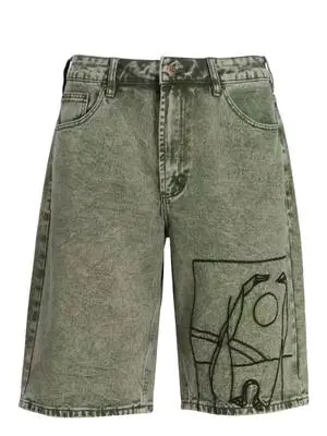 PARRA Embroidered-panel Cotton Shorts - Green