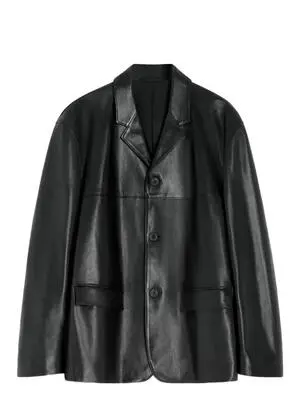 LEMAIRE Tailored Single-breasted Leather Jacket - Black