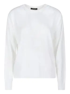 ARAGONA Cotton Crew-neck Sweater - White