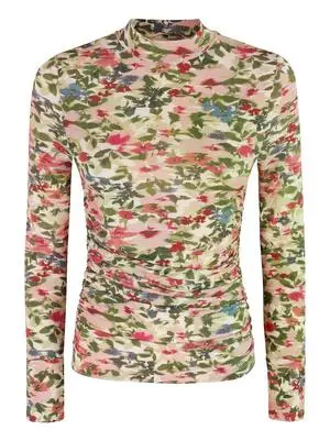 Farm Rio Ikat Tiny Flowers High-neck Top - Pink