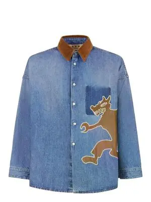 Marni X Slawn & Soldier Wolf-patch Denim Shirt - Blue