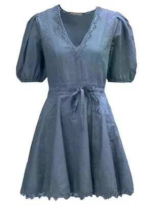 Ulla Johnson Puff-sleeve Dress With Lace-up Detail - Blue
