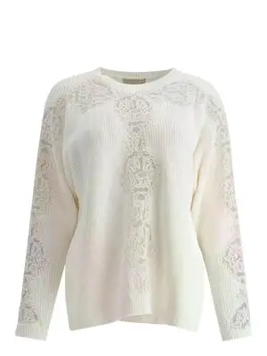 Elie Saab Lace-insert Cotton Sweater - White