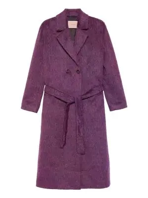 TWINSET Belted Double-breasted Wool Coat - Purple