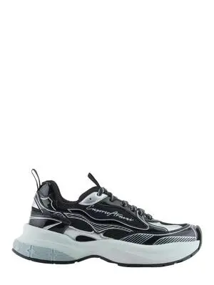 Emporio Armani Patent-leather Striped Sneakers - Black