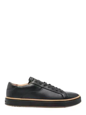 Emporio Armani Leather Lace-up Sneakers - Black