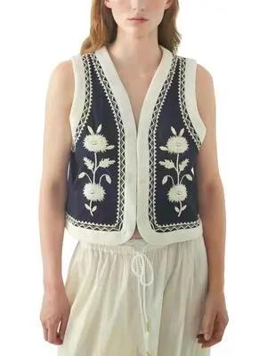 Antik Batik Floral-embroidered Waistcoat - Blue