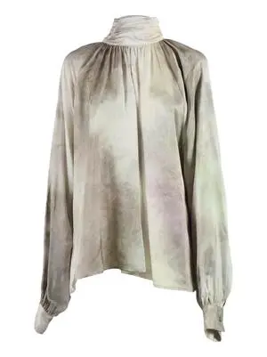 BALLANTYNE High-neck Tie-dye Blouse - Grey