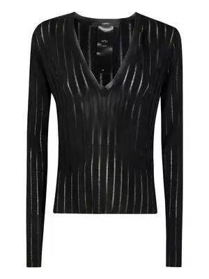 SAPIO Ribbed V-neck Sweater - Black