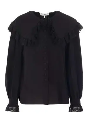 Chloé Lace-trimmed Ruffled Top - Black