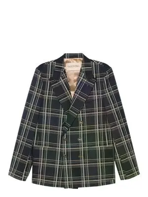 Valentino Garavani Checked Double-breasted Blazer - Blue