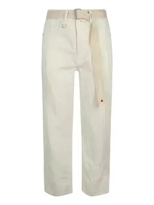 High Belted Cotton-linen Pants - Neutrals