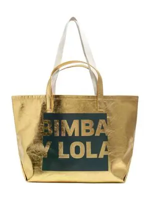 Bimba Y Lola Metallic Logo Tote Bag - Gold