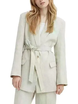 ALOHAS Belted Linen Blazer - Neutrals