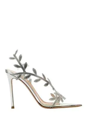 GIANVITO ROSSI Crystal-leaf Leather Stiletto Sandals - Silver