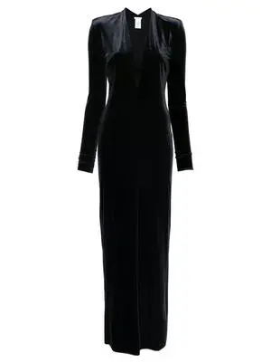 AMAZUIN Velvet V-neck Maxi Dress - Black