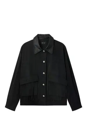 TOUT A COUP Leather-collar Pocket Jacket - Black
