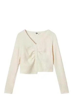 B+AB Ribbed Buttoned Cardigan - Neutrals