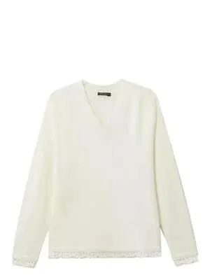TOUT A COUP Lace-trim V-neck Sweater - White