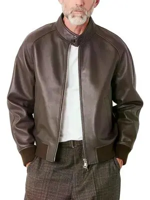 Officine Générale Leather Zip Jacket - Brown