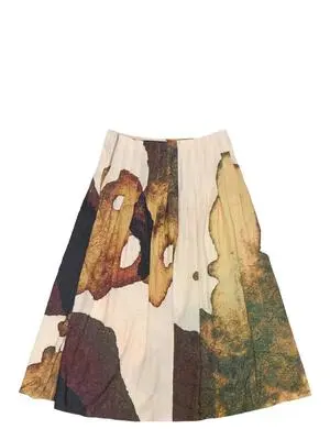 Bimba Y Lola Pleated Abstract-print Midi Skirt - Neutrals