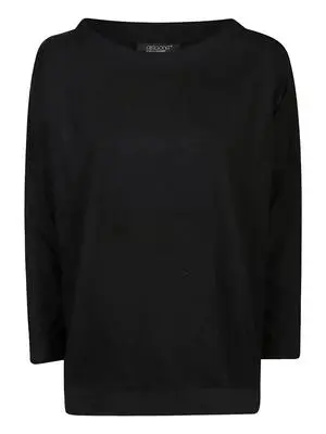 ARAGONA Boat-neck Cotton Sweater - Black