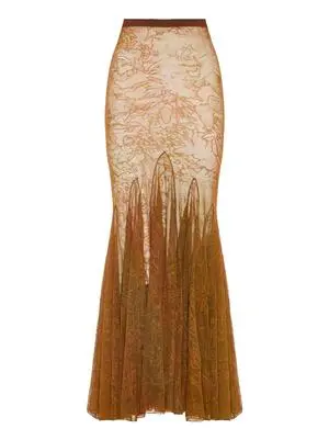 David Koma Floral-lace Fishtail Maxi Skirt - Brown
