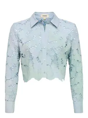 L'Agence Seychelle Floral Lace Button-Down Shirt Blue