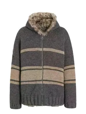 DOLCE & GABBANA Striped Fur-Trimmed Hoodie