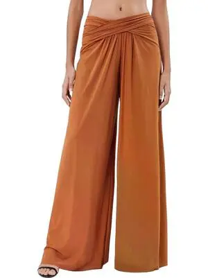 AMAZUIN Cross-waist Wide Leg Pants - Brown