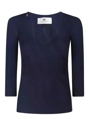 Elisabetta Franchi Ribbed V-neck Sweater - Blue
