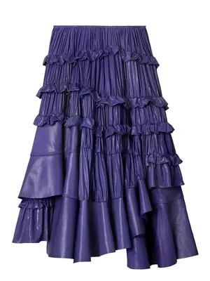 Tory Burch Liquid Jersey Ruffle Pleated Midi Skirt - Blue