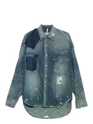 Mihara Yasuhiro Paint-splatter Patchwork Denim Shirt - Blue