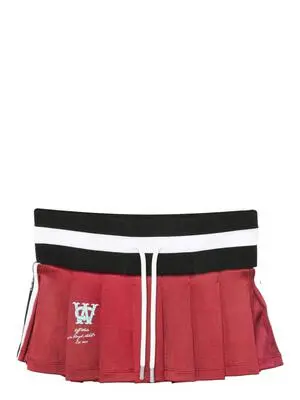 Off-White Pleated Drawstring Skirt - Red