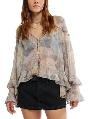 Free People Day Dreaming Ruffled Blouse - Stone Comb