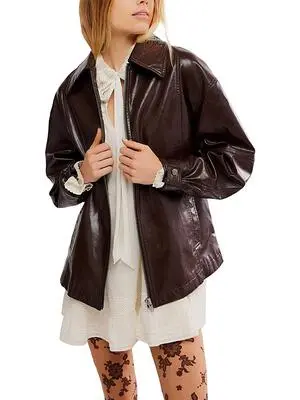 Free People Faux Leather Sloane Jacket - Chocolate