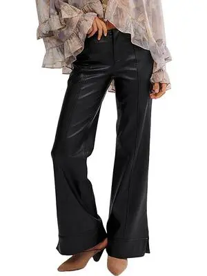 Free People Faux Leather Straight Leg Pants - Black