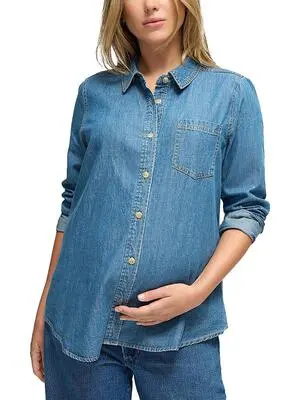 INGRID & ISABEL Button Down Denim Maternity Shirt - Med Wash