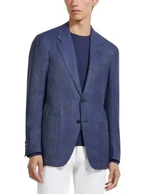 Zegna Silk And Cashmere Houndstooth Jacket - Ink Blue